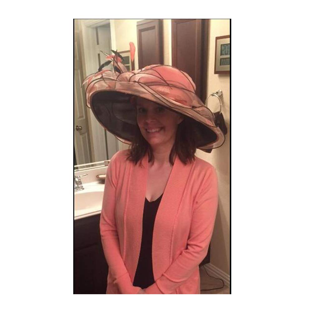 June's Young Women Church Derby Hat Sun Hats Wide Brim Fancy Derby Hat Polka Dot Pink