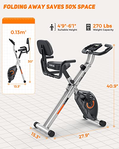 YOSUDA Exercise Bike, Folding Exercise Bike for Seniors 330LB/270LB Capacity, Magnetic X-Bike with 16-Level Resistance, Back Support Cushion for Home Gym Workout