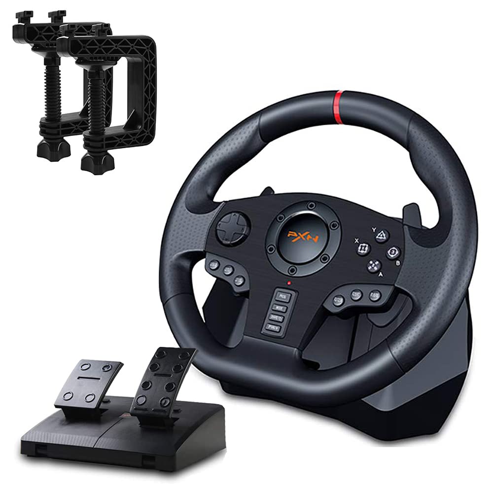 PXN Gaming Racing Wheel, V900 270/900 Degree Competition Racing Steering Wheel with Audio Function & with Pedal, Suitable for PC, PS3, PS4, Nintendo Switch.