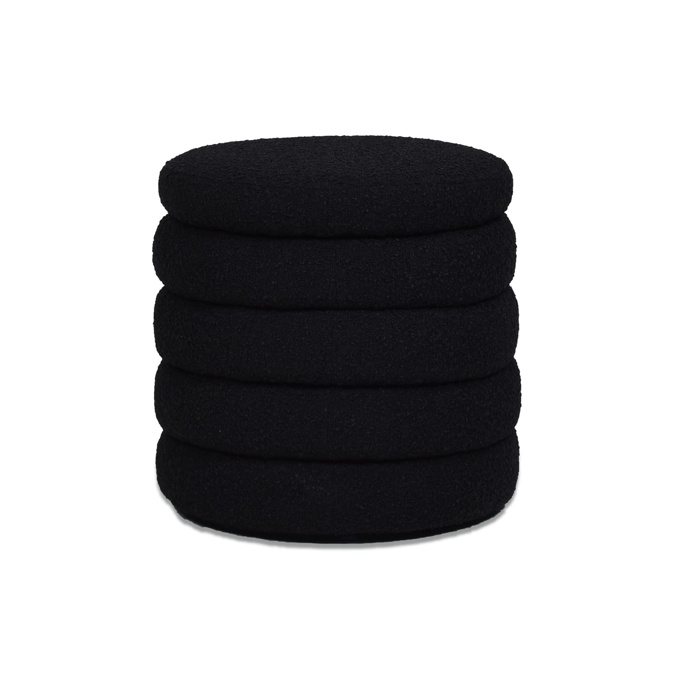 Jennifer Taylor Home Fuji 19" Oversized Round Storage Ottoman, Ebony Black Boucle