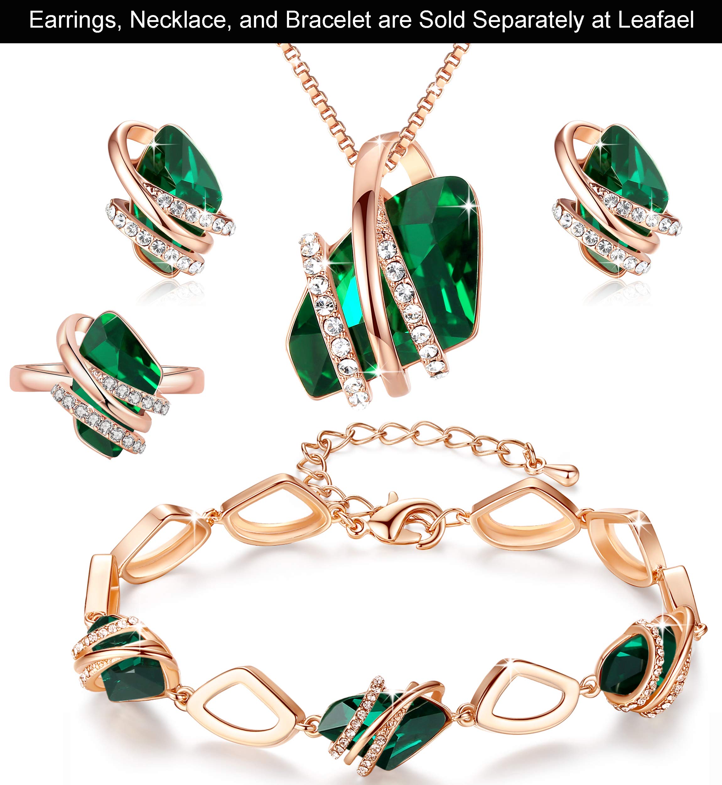 Leafael Wish Stone Women's Adjustable Crystal Open Ring (Emerald Green Rose Gold Plated) Gifts for Women May Birthstone Jewelry, Size 6.5-8