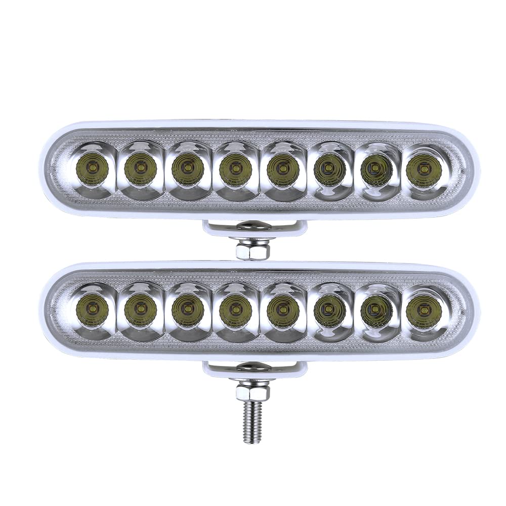 Led Boat Lights, BIGLIONX 6.5 inch Flood LED Light Bar 2 pc 80W 8600LMS Slim Led Deck Dock Marine Light Lamp IP69K 12V 24V Super Bright for Boat Truck Off-Road Car SUV (White)