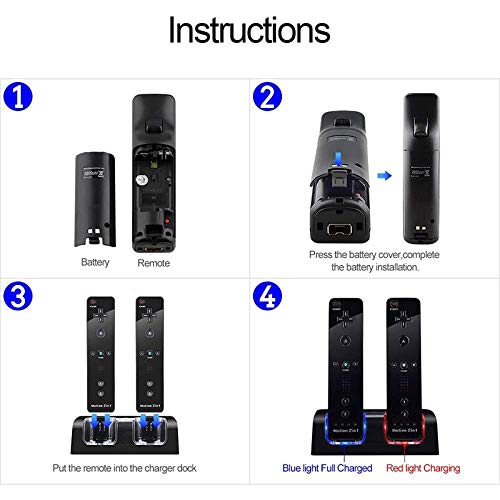 KEEPOWER Wii Controller Charger Station,2 in 1 Dual Charging Dock Station for Nintendo WII/WII U Controllers with Two 2800mAh Rechargeable Battery Pack Black