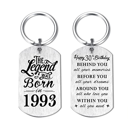 Yobent 30th Birthday Gifts for Him Men 1993, Happy 30th Birthday Keychain, 30 Year Old Birthday Gifts for Her Women,The Legend was Born in 1993