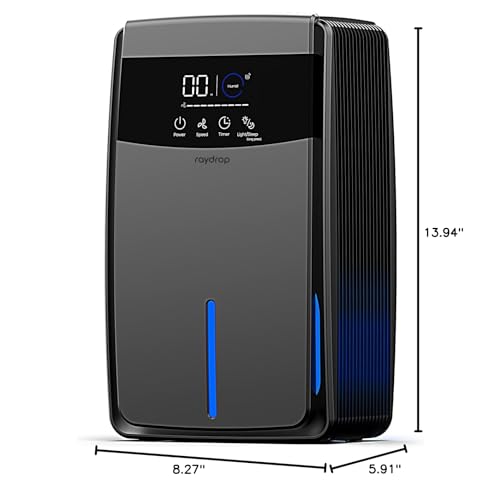 raydrop Dehumidifier for Bedroom, 95 OZ Water Tank, Dehumidifier with Drain Hose for Home Basement Bathroom, Timer, Cycling 7 Color Lights, Quiet Sleep Mode, Aromatherapy, Auto Shut-Off
