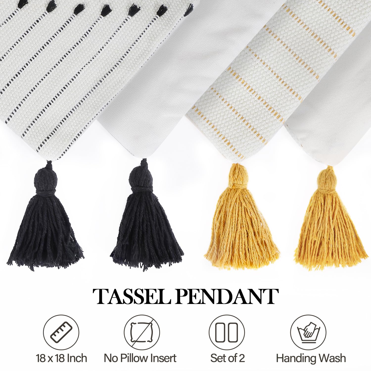Joyesup Boho Throw Pillow Covers 18x18 Set of 2 Farmhouse Pillow Covers with Tassel Decorative Throw Pillow Cases Room Decor Woven Pillow Covers for Couch Bed Living Room Dormitory(White and Black)