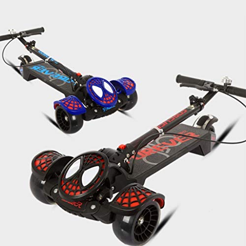 Jiji Kick Scooters Folding Kick Scooter for Kids for Boys Girls 3-12 Flashing Glider Push Scooter with Height Adjustable and Foldable Handlebar Ultra Light Foldable (Color : Red)