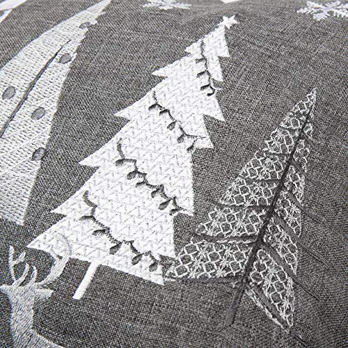 JWH Trees Pillow Covers Decorative Deer Embroidered Accent Pillow Case Snowflake Cushion Christmas Pillowcase for Farmhouse Home Bed Couch Decor Sham 14x20 Inches Grey White