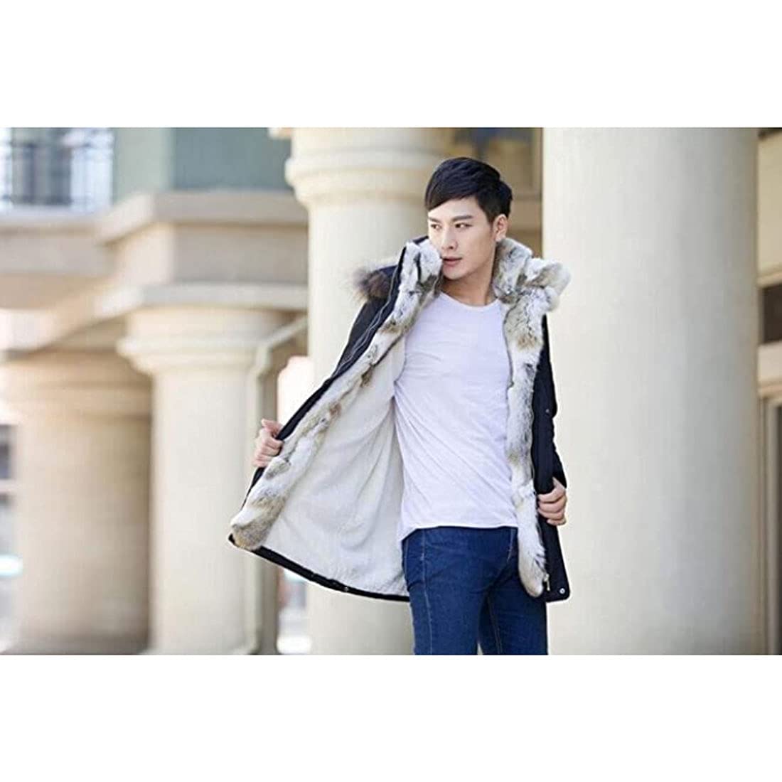 HZCX FASHION Men's Fur Collar Hooded Warm Fleece Lined Down Jackets And Coats 2016091201-385-B-US XL TAG 5XL