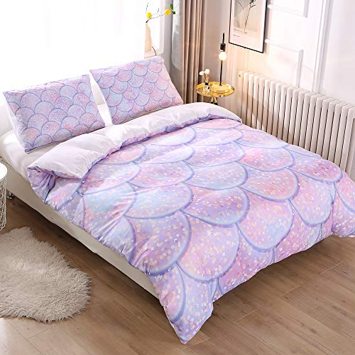 KINBEDY Duvet Cover Set Twin Size for Kids Girls Women with Colorful Geometric Fish Scale Pattern Mermaid Soft Microfiber Lightweight Bedding Sets