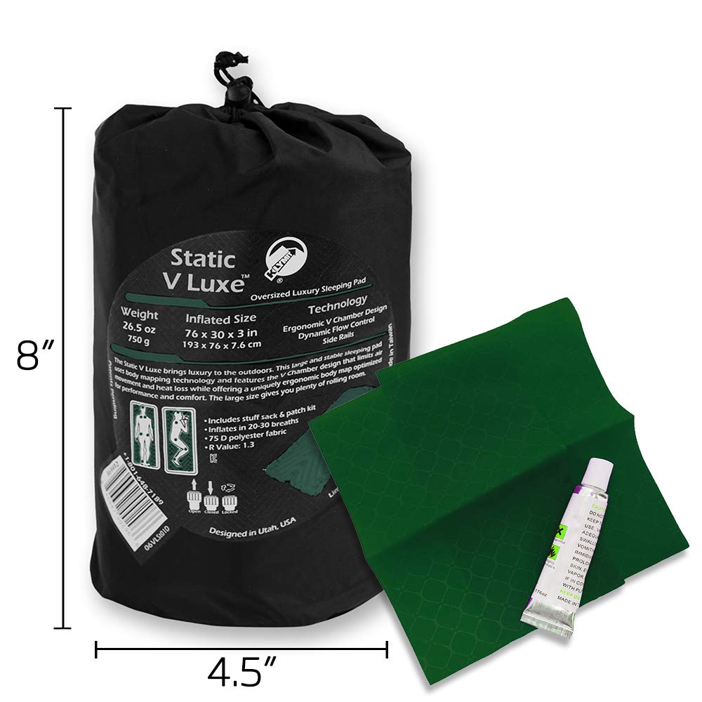 Klymit Static V Luxe Sleeping Pad for Camping, Hiking, and Backpacking, Forest Green (Gear Aid)