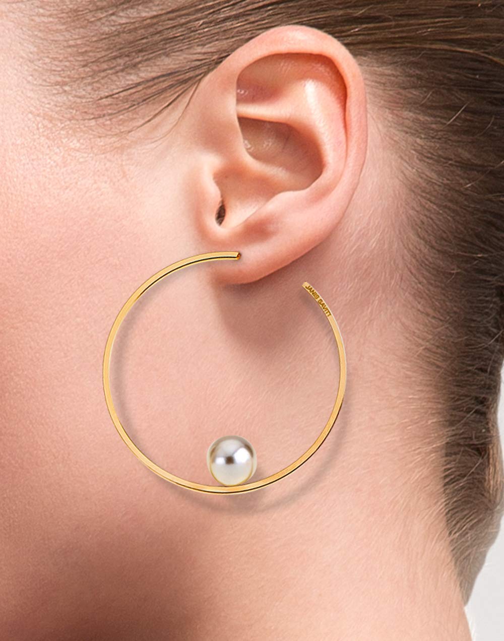 JANIS BY JANIS SAVITT Floating Pearl Hoop Earring Rhodium with White Pearl