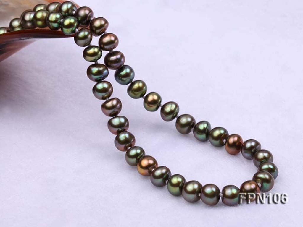 JYX Pearl Necklace 7-8mm AA Dyed-green Flat Freshwater Pearl Necklace 18"