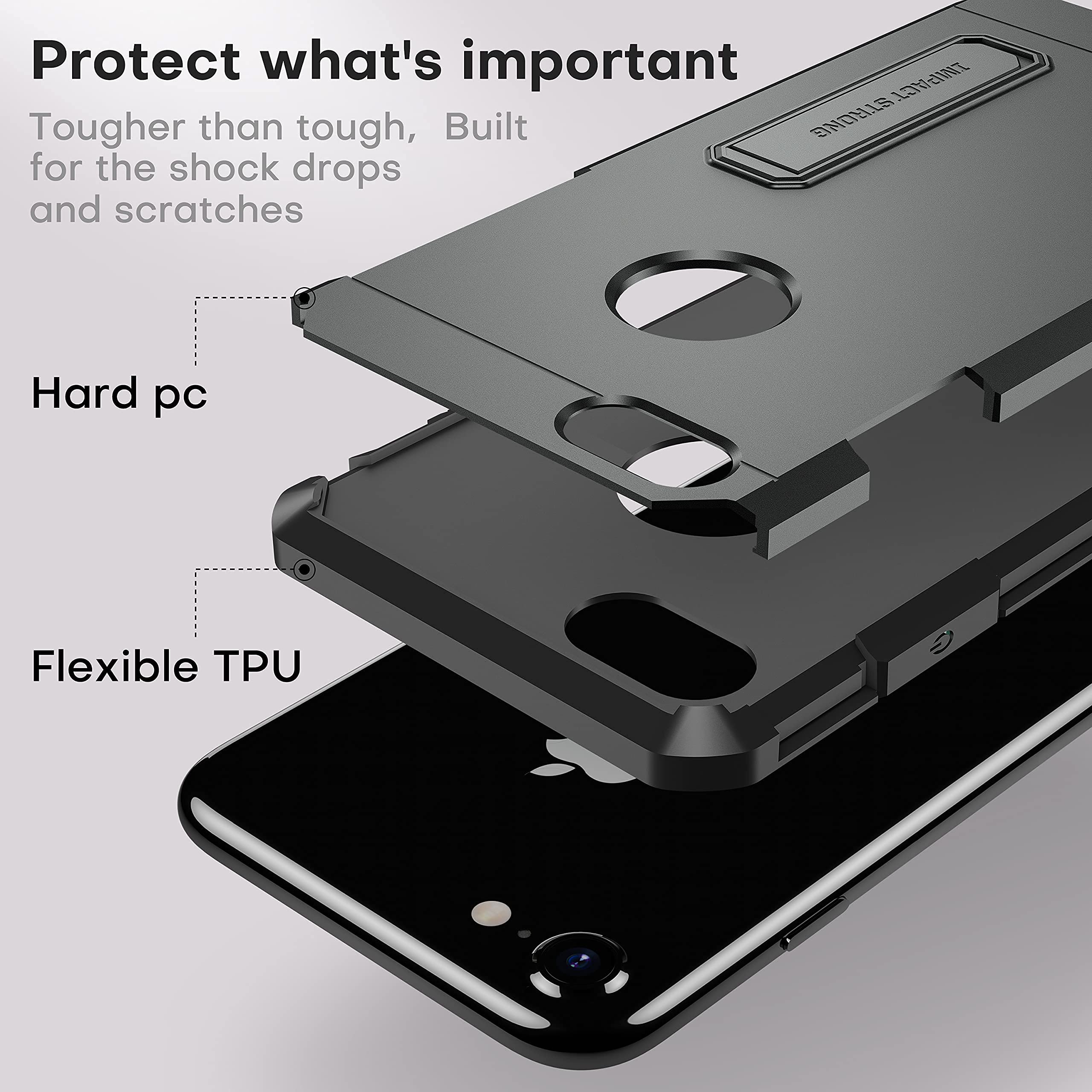 ImpactStrong iPhone 7/8 Case, Heavy Duty Dual Layer Protection Cover with Metal Kickstand Heavy Duty Case for Apple iPhone 7/8 (K-Gun Black)