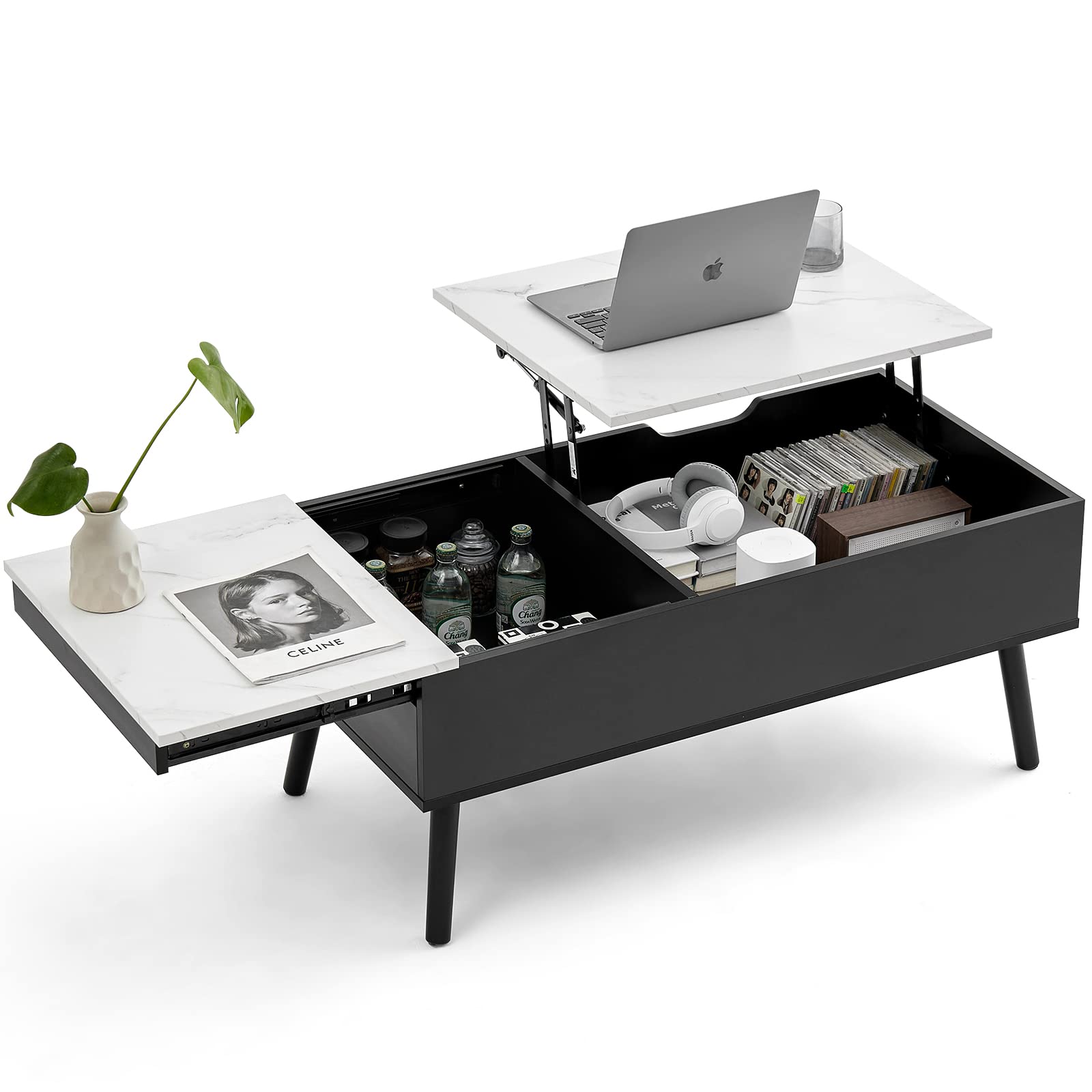 JanflyHome Lift Top Coffee Table, Coffee Table with Hidden Sliding Storage Drawer, Modern Coffee Desk for Living Room, 39.5 * 19.8 * 17.1 inch, White…
