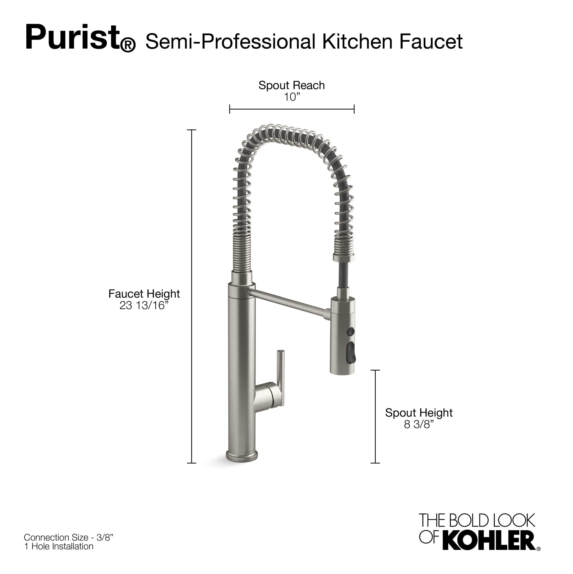 KOHLER 24982-VS Purist Commercial Kitchen Faucet with 3-Function Pull Down Sprayer, Vibrant Stainless