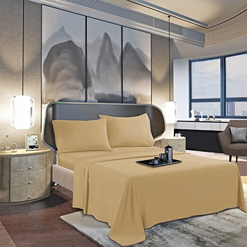 King Size Sheet Set - 4 Piece - 100% Cotton Hotel Luxury Bed Sheets - Extra Soft - 18"–24" Deep Pocket Fitted Sheets - Breathable & Cooling Sheets - 800 Thread Count - Taupe Bed Sheets