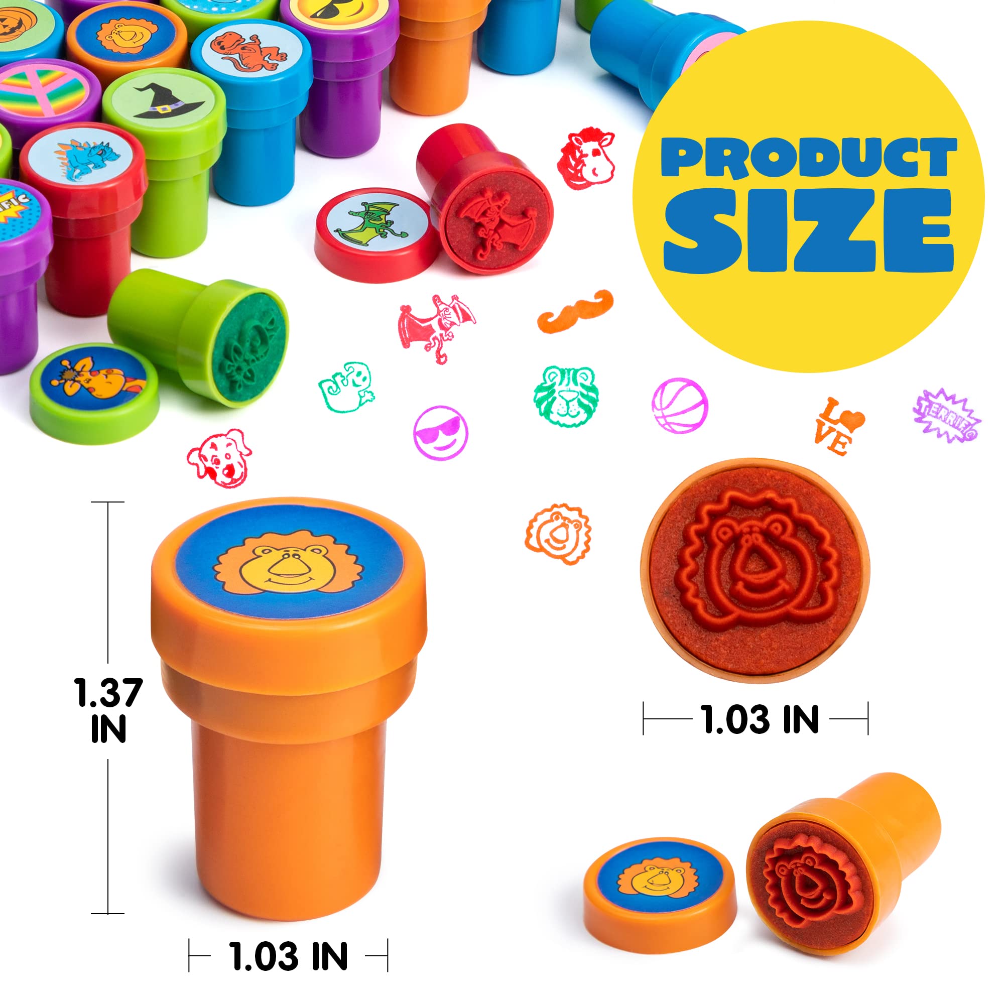 JOYIN 100PCS Assorted Stamps for Kids Self-Ink Stamps for Party Favor, Teacher Stamps, Kids Treasure Box, Prize for Classroom, Easter Egg Stuffers (50 Designs, Dinosaur, Halloween Stampers)