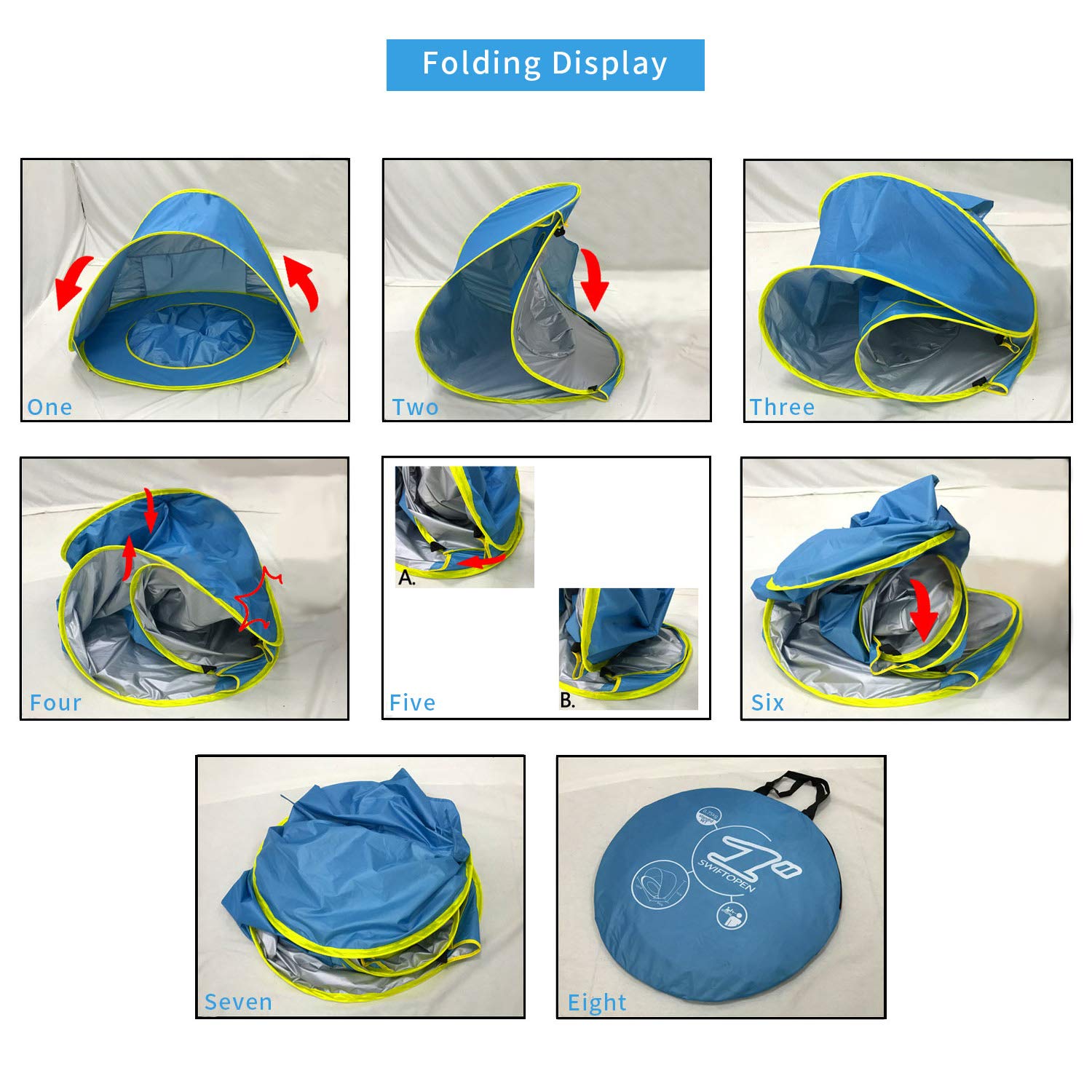 KOXUIUF Baby Beach Tent with Built-in Pool Ultralight Automatic Pop Up Tent UPF 50+ Beach Shade UV Protection Sun Shelters with Carry Bag.