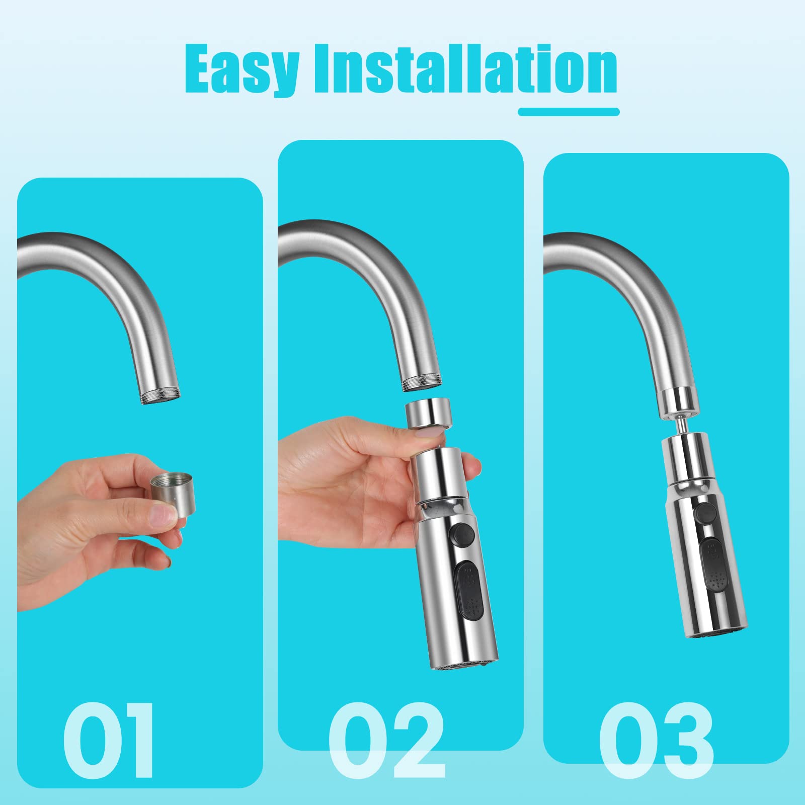KOZR Kitchen Faucet Spray Head,3-Function Faucet Adapter,720 °Swivel Faucet Extender for Kitchen Faucet Head Replacement
