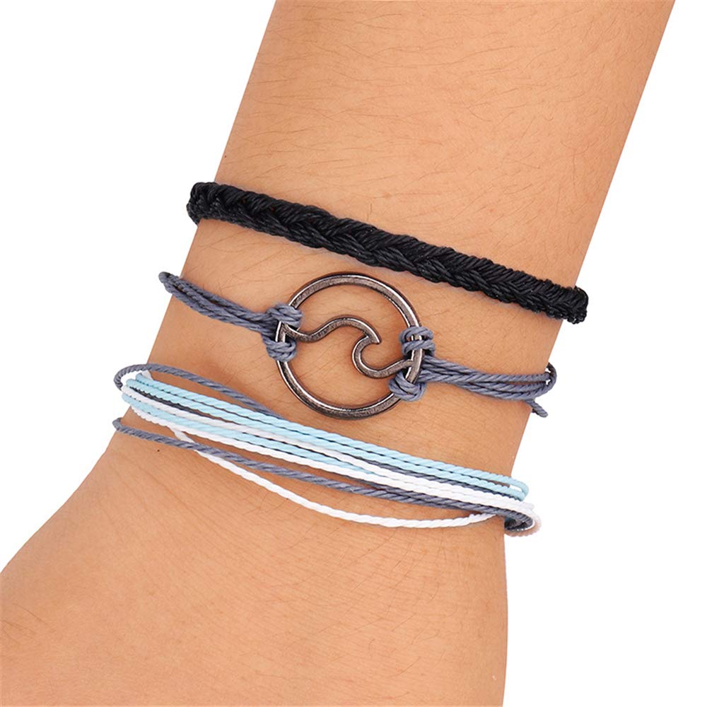 kelistom Handmade Wave Braided Wax Rope Adjustable Strand Bracelet Set Waterproof Charm Stretch Knot String Thread Bracelets Simple Life PursuitFriendship Jewelry (Pink-wave)