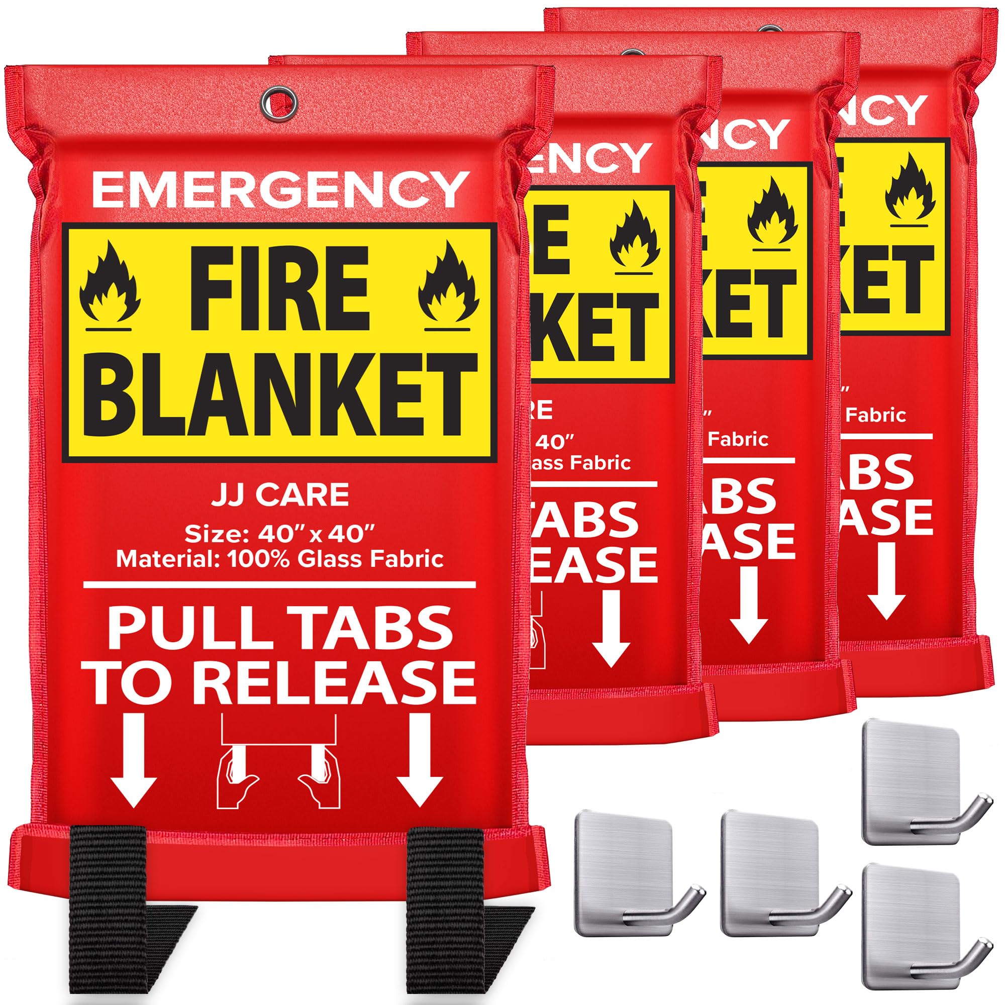 JJ CARE Fire Blanket ā 4 Packs with Hooks ā Emergency Fire Blanket for Home & Kitchen, High Heat Resistant Fire Suppression Blankets for Home Safety, Kitchen, and Camping