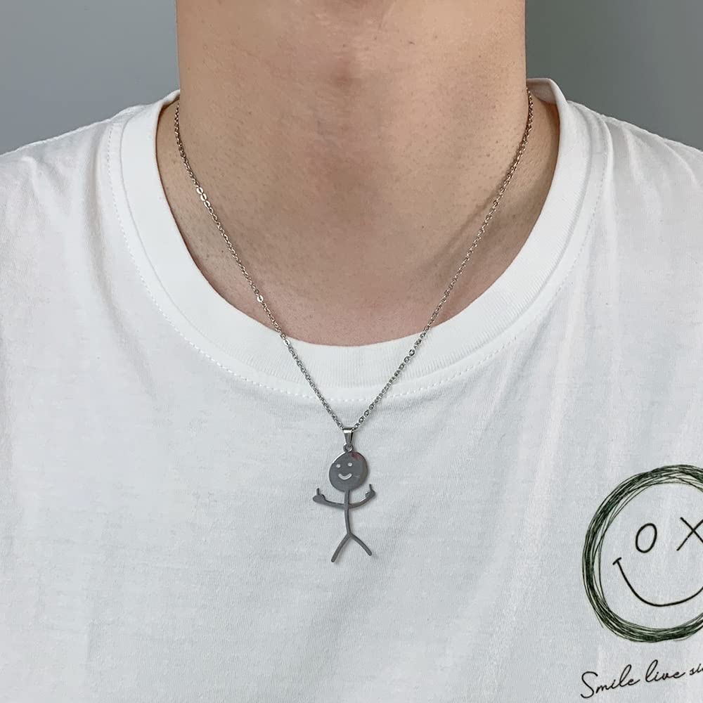 LIU JUN Funny Doodle Necklace Personalized Finger Statement Best Friend Pendant Unique Friendship Gift for Women Men Cool Handmade Silver Necklaces Jewelry (2pcs silver)