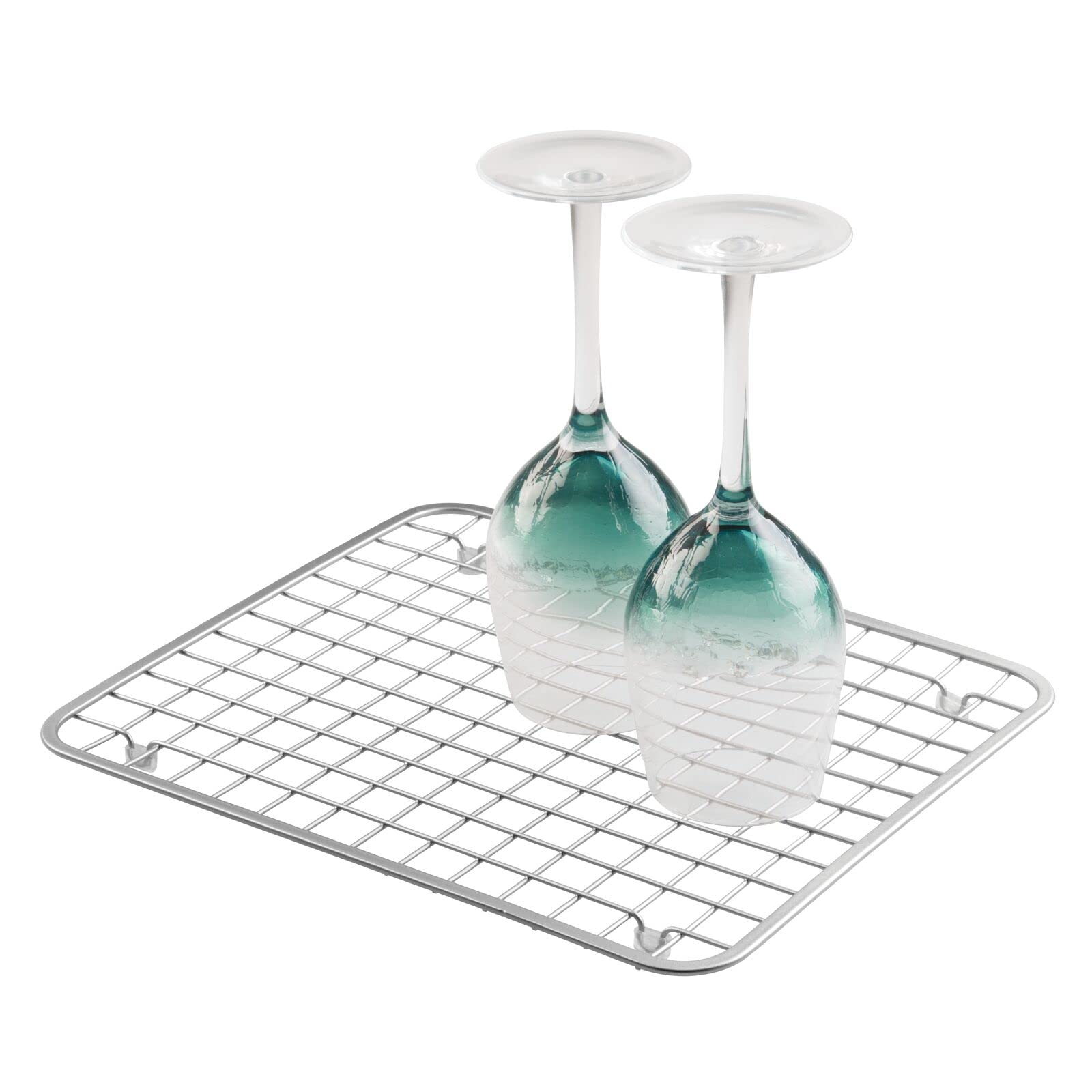 mDesign Modern Metal Wire Protective Kitchen Sink Raised Drying Mat/Grid for Countertop - Dry Dishes, Cups, Plates, Mugs - Easy to Clean - Unity Collection - 2 Pack - Chrome