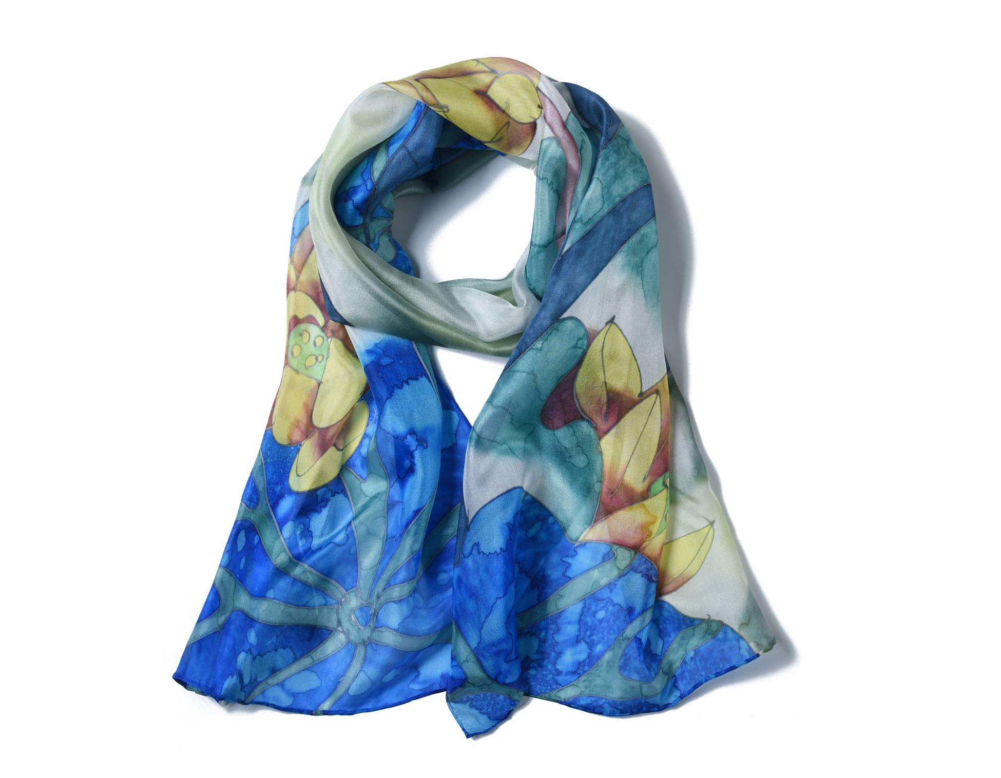 Invisible World Women's 100% Mulberry Silk Scarf Long Hand Painted Spring Floral