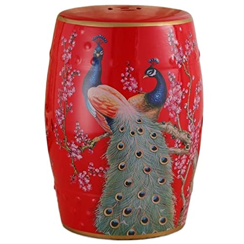 JENKEM Decorative Ceramic Garden Stool, Glazed Hollow Flower and Bird Changing Stool, Suitable for Living Room, Balcony, Garden, Etc. (Color : Red)