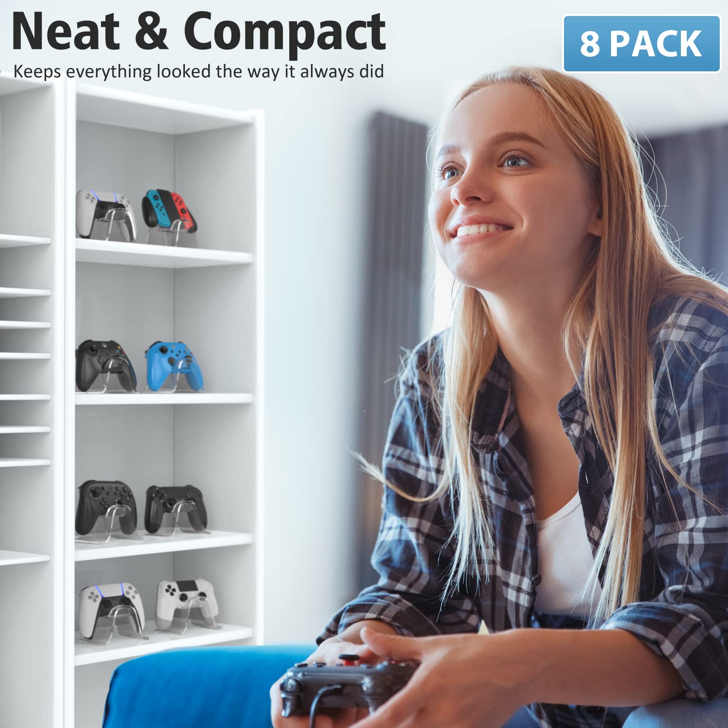 OIVO Game Controller Holder for Desk, Clear Controller Stand for PS3/PS4/PS5/Xbox/Switch Pro Controller, Stackable Controller Organizer Controller Storage 8 Packs
