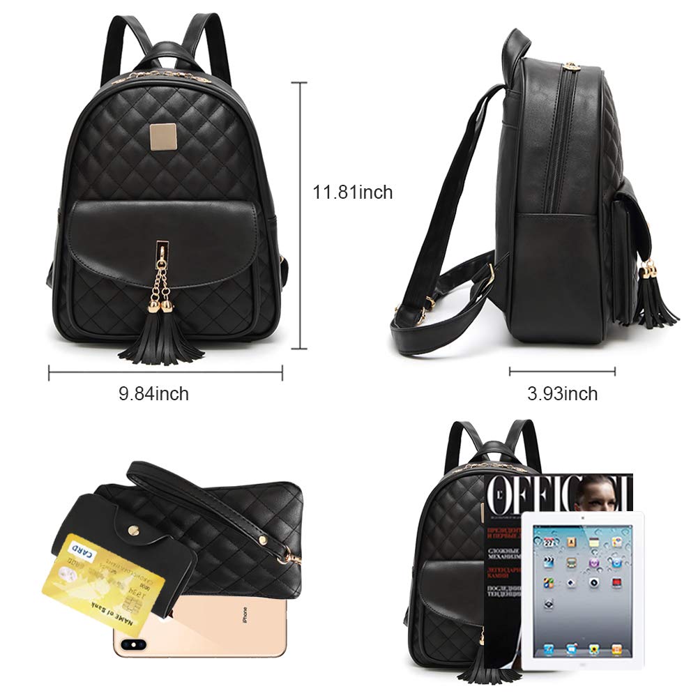I IHAYNER Women's Simple Design Quilted Backpack Mini Backpack for Women 3 Pcs Leather Backpack Purse for Women Mini Backpack for Ladies Brown