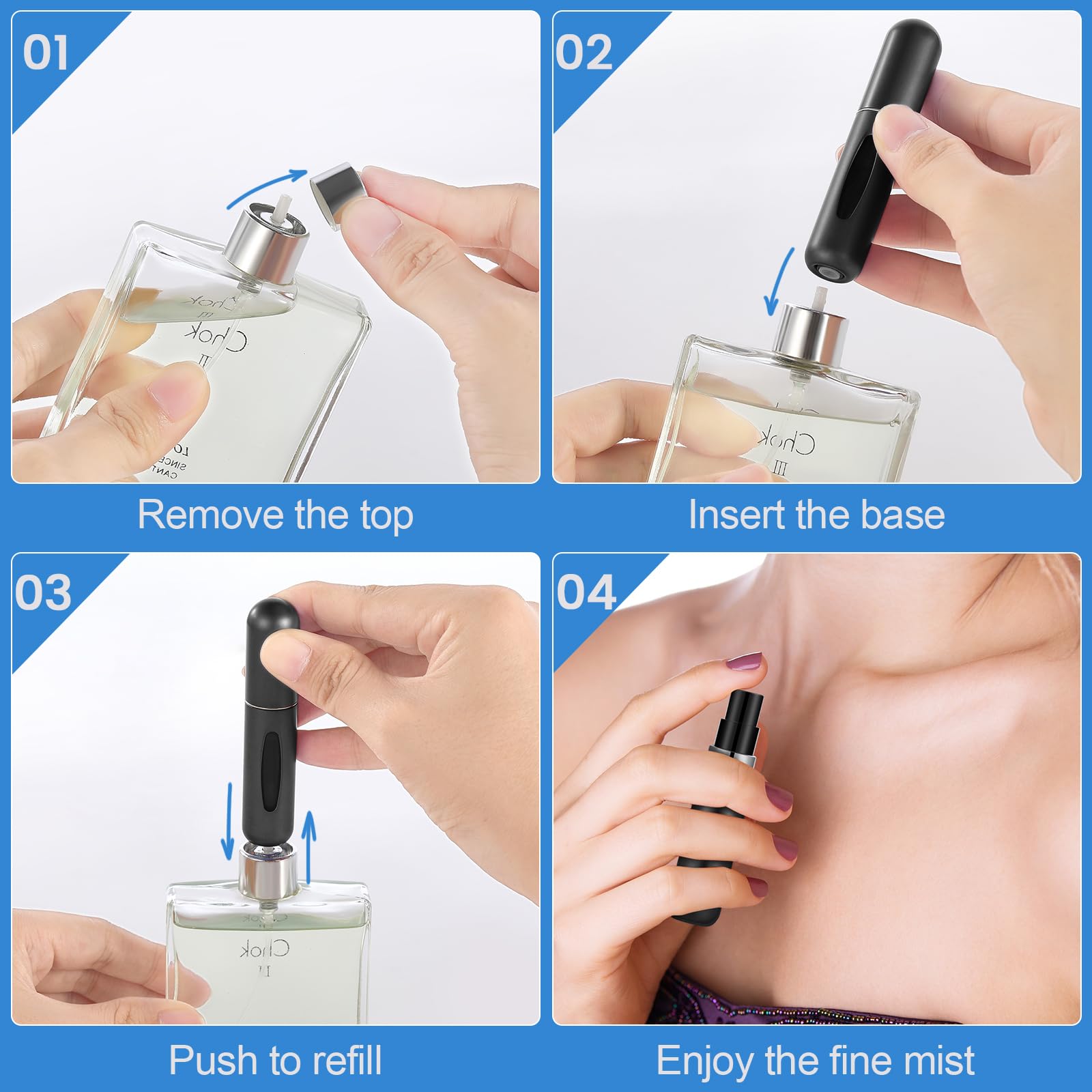 IMPORX Perfume Travel Refillable Cologne Atomizer Small Empty Spray Bottles Travel Size Perfume Atomizer Travel Accessories for Women Mens Mini Spray Bottle for Travel Essentials 5 Pack 12ml/0.4oz