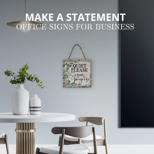 Quiet Please Session in Progress Sign Hanging Wood Door Sign Great for Home Office Salon Law Firm Therapy Counseling Online Classes Massage Decorative Wood Sign Wall Art