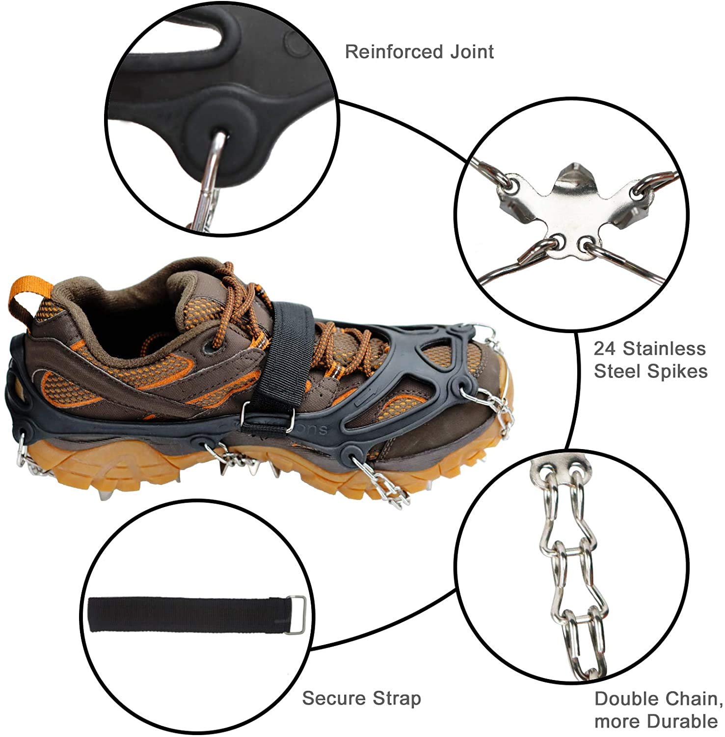 KEEPBLANCE Upgraded 24 Spikes Ice Grips Crampons Traction Cleats Safe Protect for Fishing, Walking, Climbing or Hiking on Snow and Ice - M