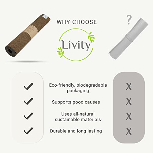Livity Yoga - Mandala Cork Yoga Mat, Durable & Non-Slip Workout Mat, Cork Exercise Mat with Beautiful Mandala Design & Alignment Points, 74 x 24 x 0.2 inches
