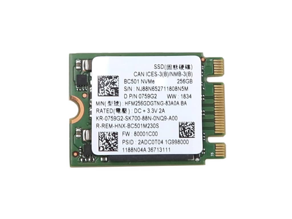 Solid State Drive 759G2 0759G2 KR-0759G2 Compatible Replacement Spare Part for SK Hynix BC501 HFM256GDGTNG 256GB M.2 2230 NVMe PCIe 3.0 x2 SSD