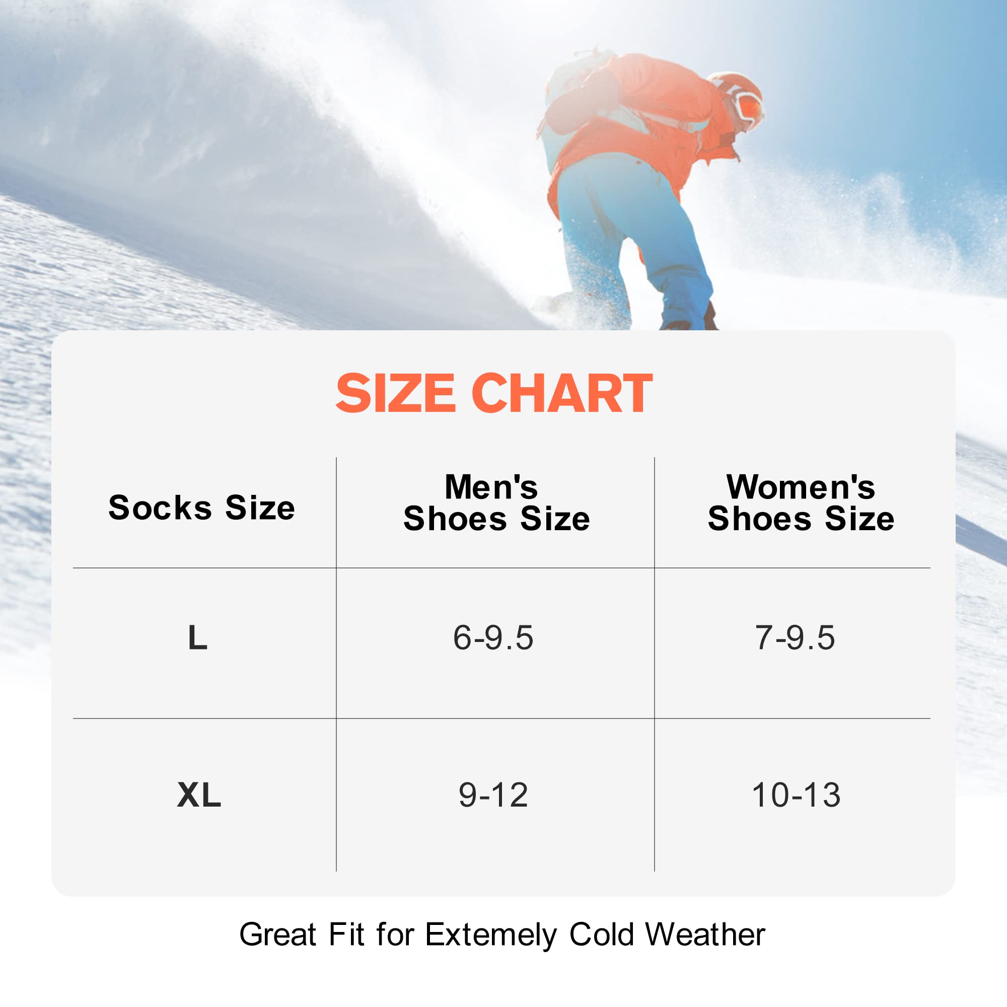 MARYSTI Winter Ski Socks, 1 Pair, for Skiing, Snowboarding, Outdoor Sports Socks - Black & Orange XL