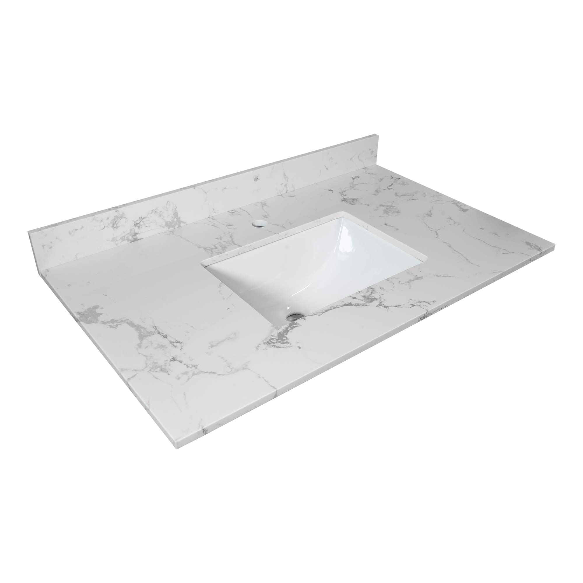Livspace 31''x22''Bathroom Vanity Top Stone White Marble Color with Undermount Ceramic Sink and Single Faucet Hole with Backsplash, 31"×22"