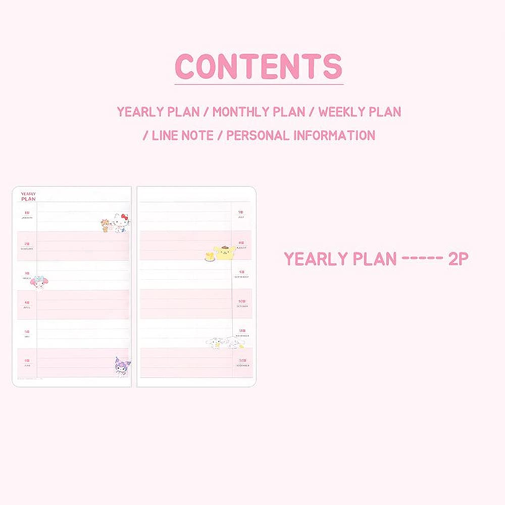 Kity Friends Cute Kitty Character 365 Daily Undated Planner Scheduler Diary 1PC (Mint)