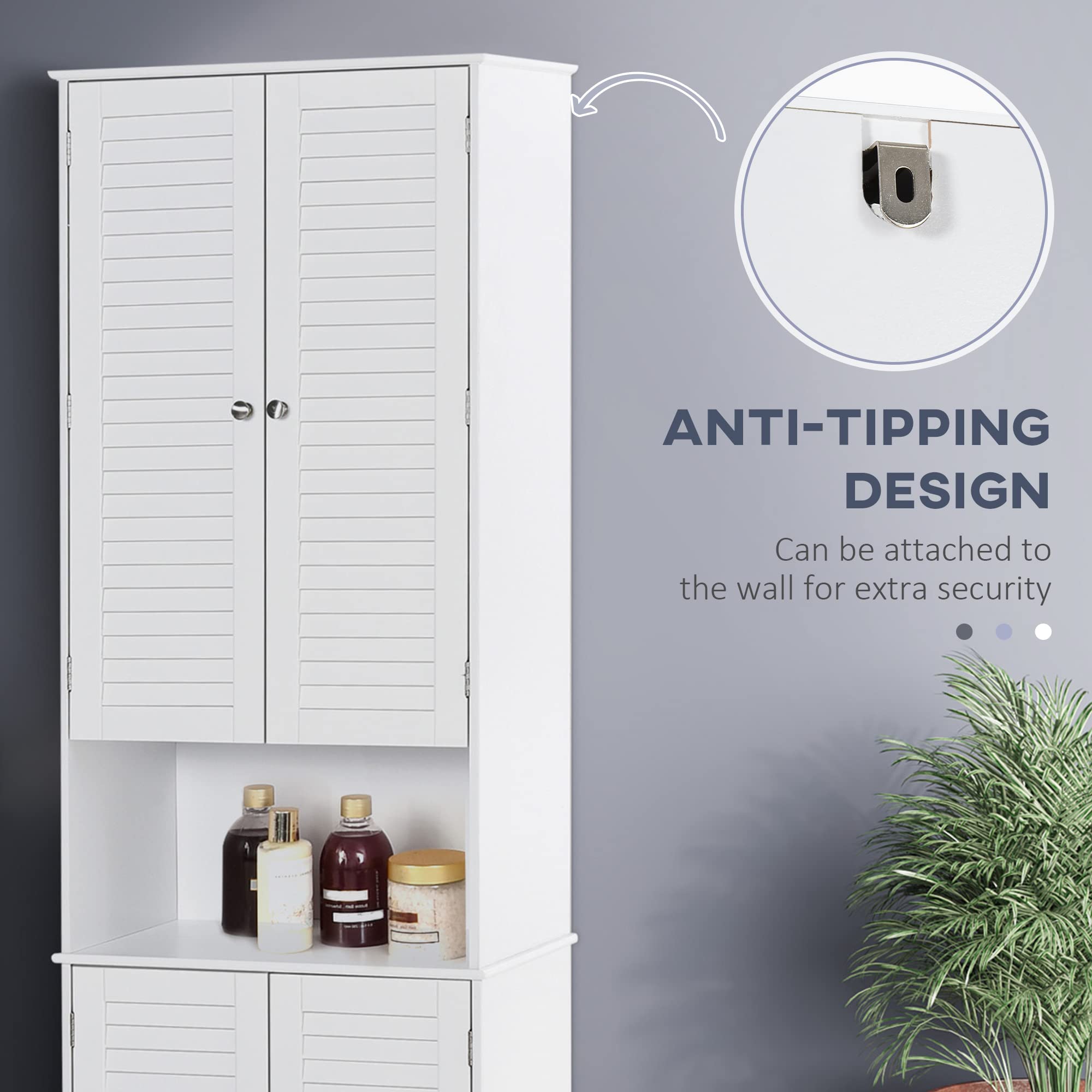 HOMCOM Tall Narrow Bathroom Storage Cabinet with Doors and Shelf Adjustability, Freestanding Bathroom Linen Cabinet with 2 Cabinets and Countertop, Bathroom Floor Cabinet, White