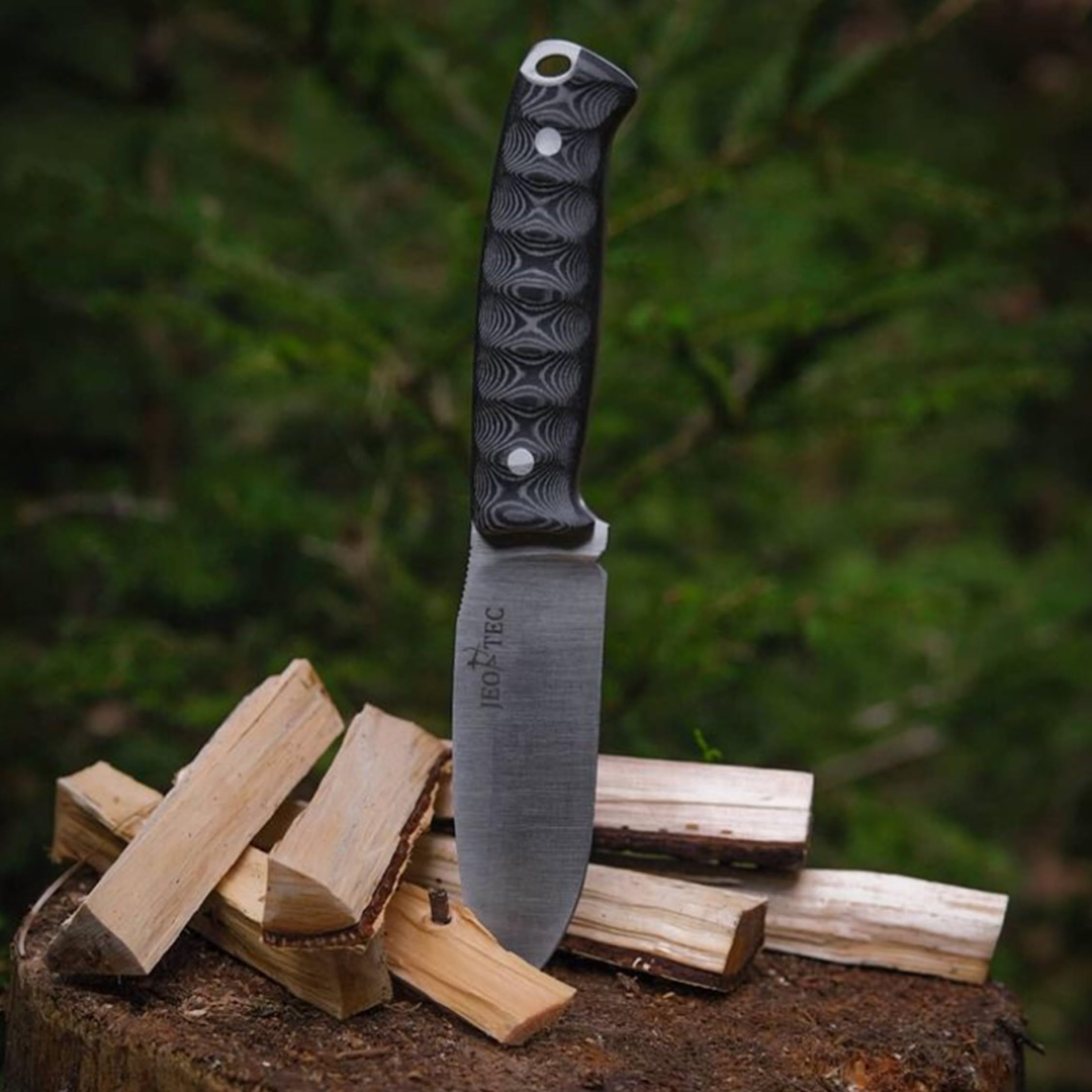 JEO-TEC nº3 Bushcraft Survival Knife | Full Tang Fixed Blade Outdoor Camping Utility Hunting Knife in Nylon Sheath | MOVA Steel | Gift for Him