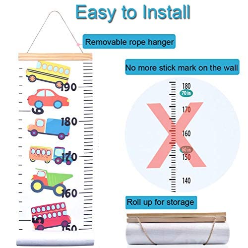 JJGoo Baby Growth Height Chart Hanging Ruler Wall Decor for Kids, Canvas Removable Height Growth Chart 79" x 7.9"