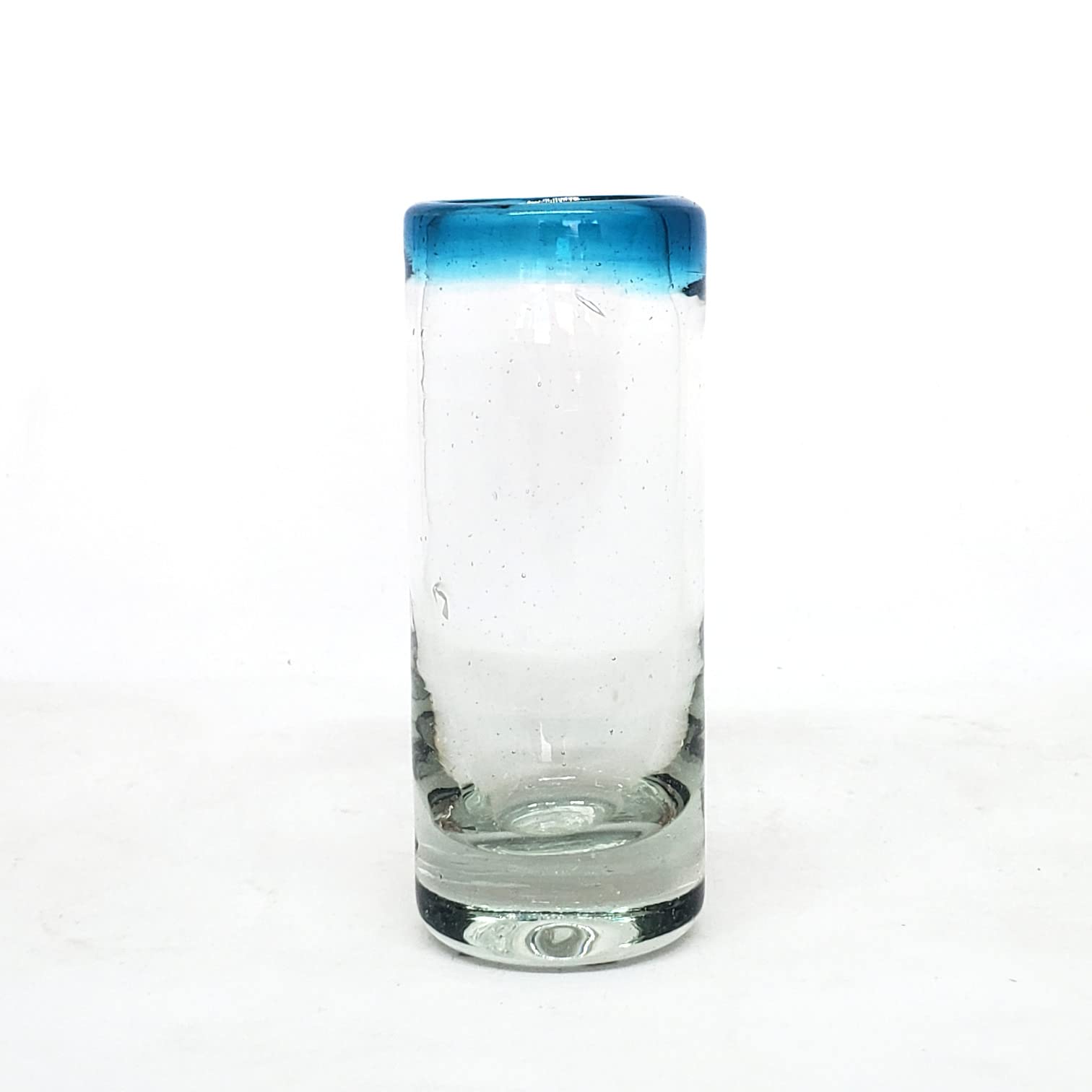 MexHandcraft Aqua Blue Rim 2 oz Tequila Shot Glasses (set of 6), Recycled Glass, Lead-free, Toxin-Free (Shot)