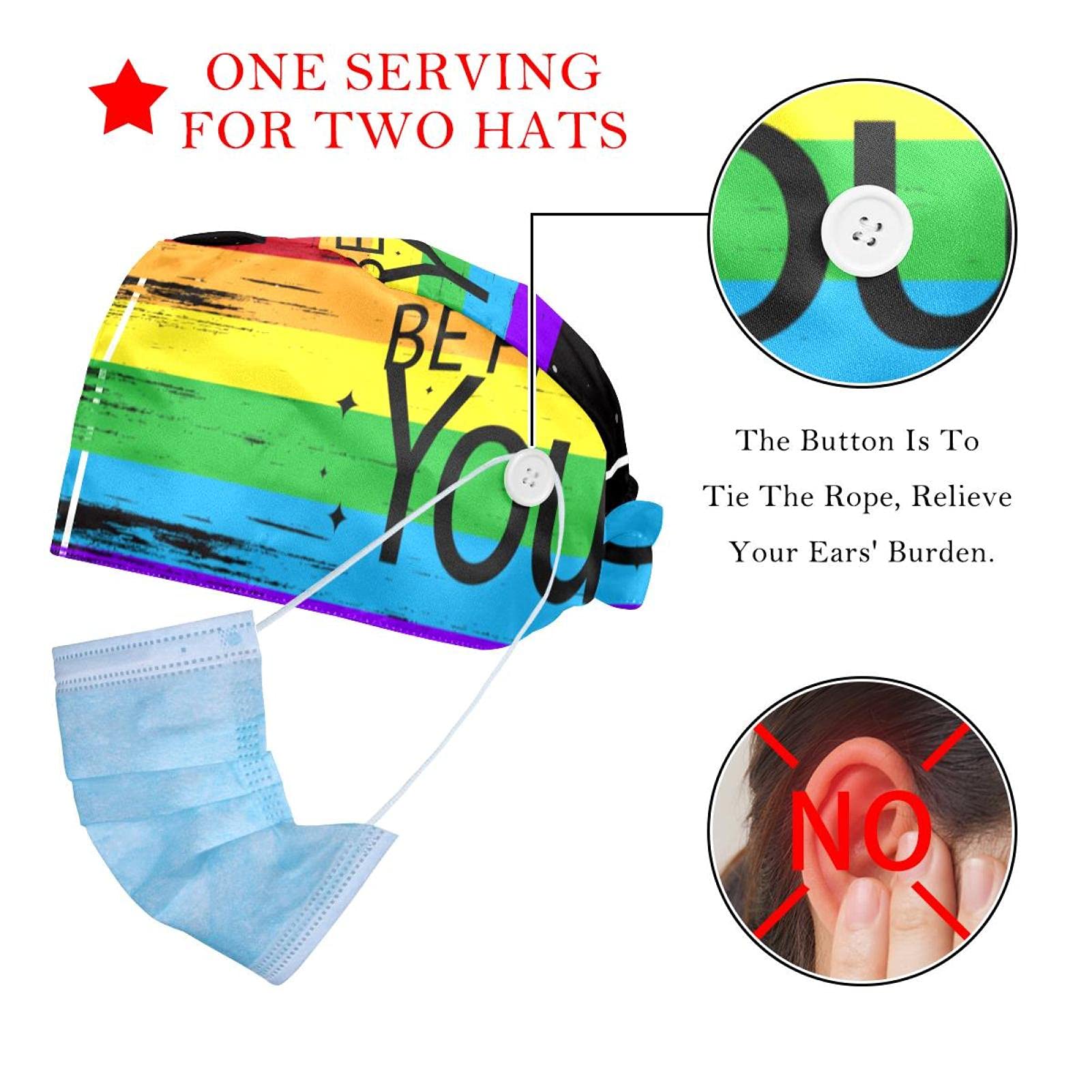 lixiaoyuzz Colorful Rainbow Pride Adjustable Working Caps For Men Women Scrub Hat With Sweatband And Button