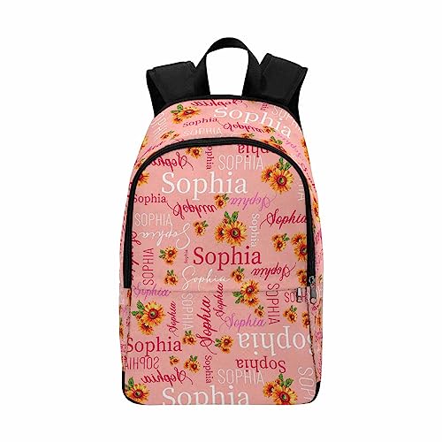 InterestPrint Personalized School Bags for Boys, Custom Sunflower Pink Monogram Shoulders Bag Customized Knapsack Backpack Bookbag with Name Casual Daypack Travel Bag for Teens