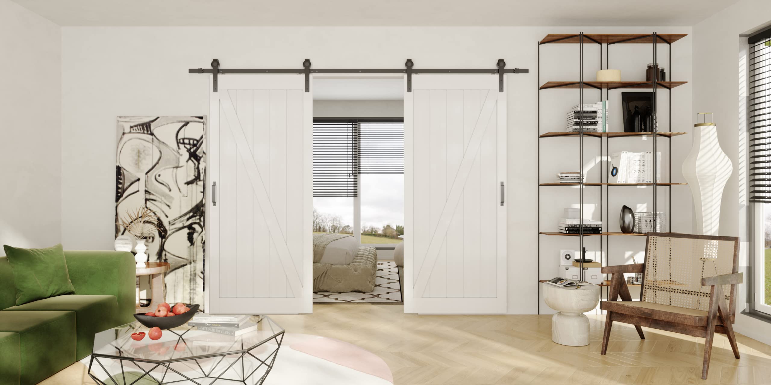 SOLRIG Rustic Sliding Barn Door 72"(36"X 2) ×84" Unfinished Barn Door Slab Barn Door Hardware Included, Z Frame, White
