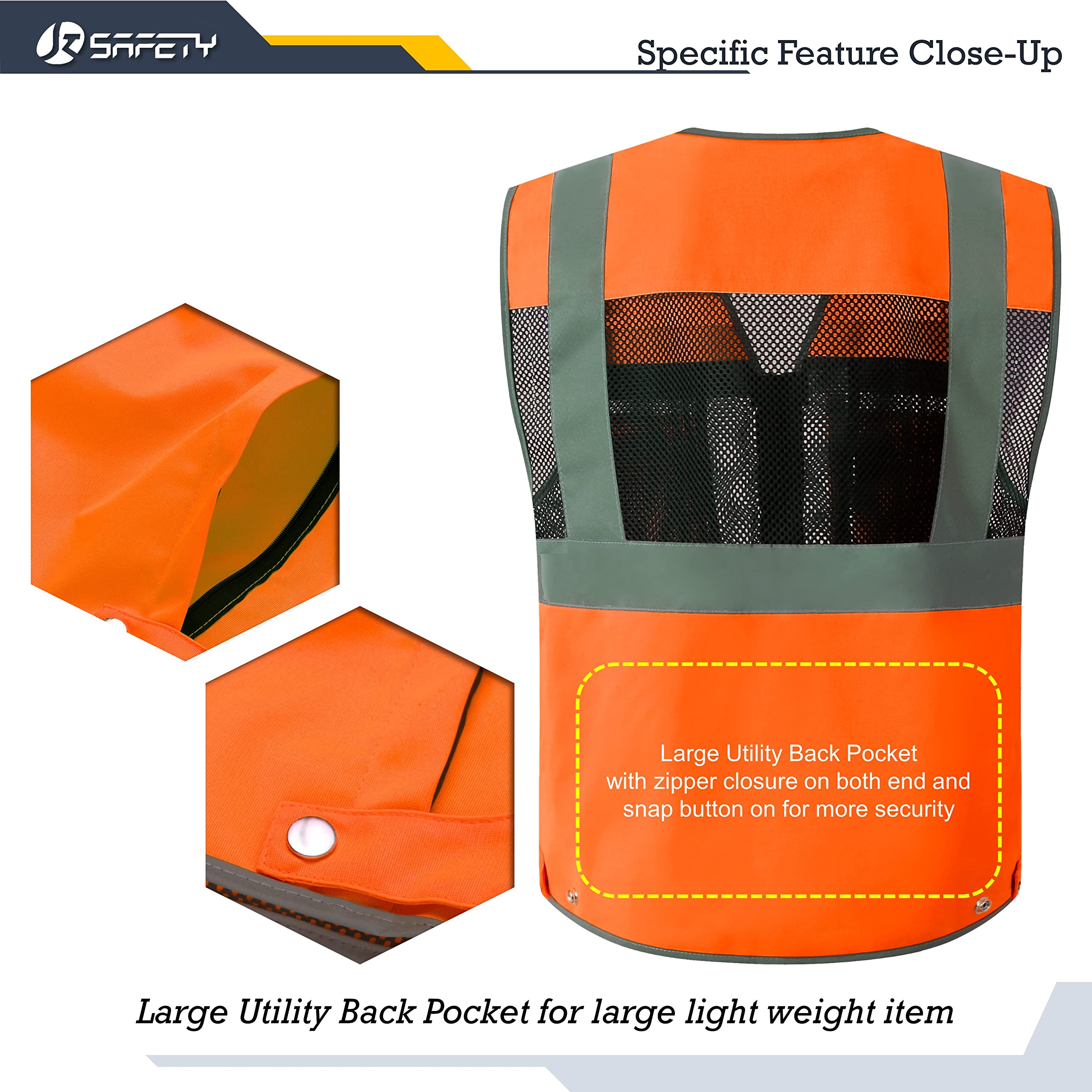 JKSafety 12 Pockets Class 2 High Visible Reflective Safety Vest Zipper Front Back Pockets Mesh Lining, Yellow-Black Meets ANSI/ISEA Standards (180-Yellow-Black XXL)