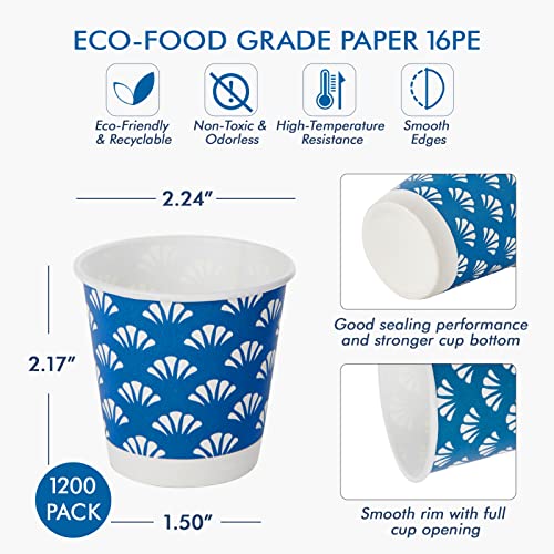 JollyPack [1200 Pack] 3 oz Paper Cups, Disposable Bathroom Cups, Small Mouthwash Cups, Rinse Cups, Orange Blue and Green Mini Cups for Candy and Biscuits, Perfect for Bathroom, Party, Picnic, Travel