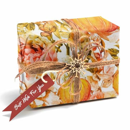 InterestPrint Pumpkins And Flower Gift Wrapping Paper Roll Christmas Retro Gift Wrapping Paper Holiday Party Gift 2 Pieces